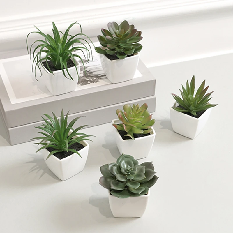 6PCS Home Decoration, Mini Evergreen Artificial Succulent Small Potted ...