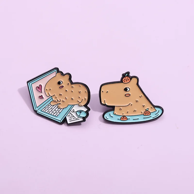 Cute-Orange-Swimming-Circle-Capybara-Enamel-Pins-Custom-Couple-Water ...