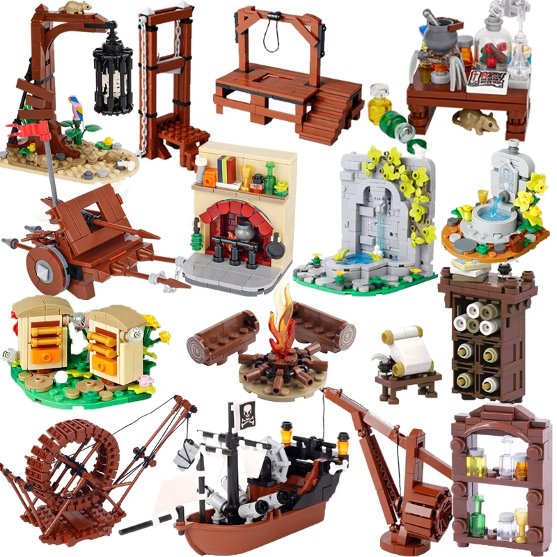 MOC Medieval Building Blocks Set Accessories Smithy Bedroom Table Bar ...
