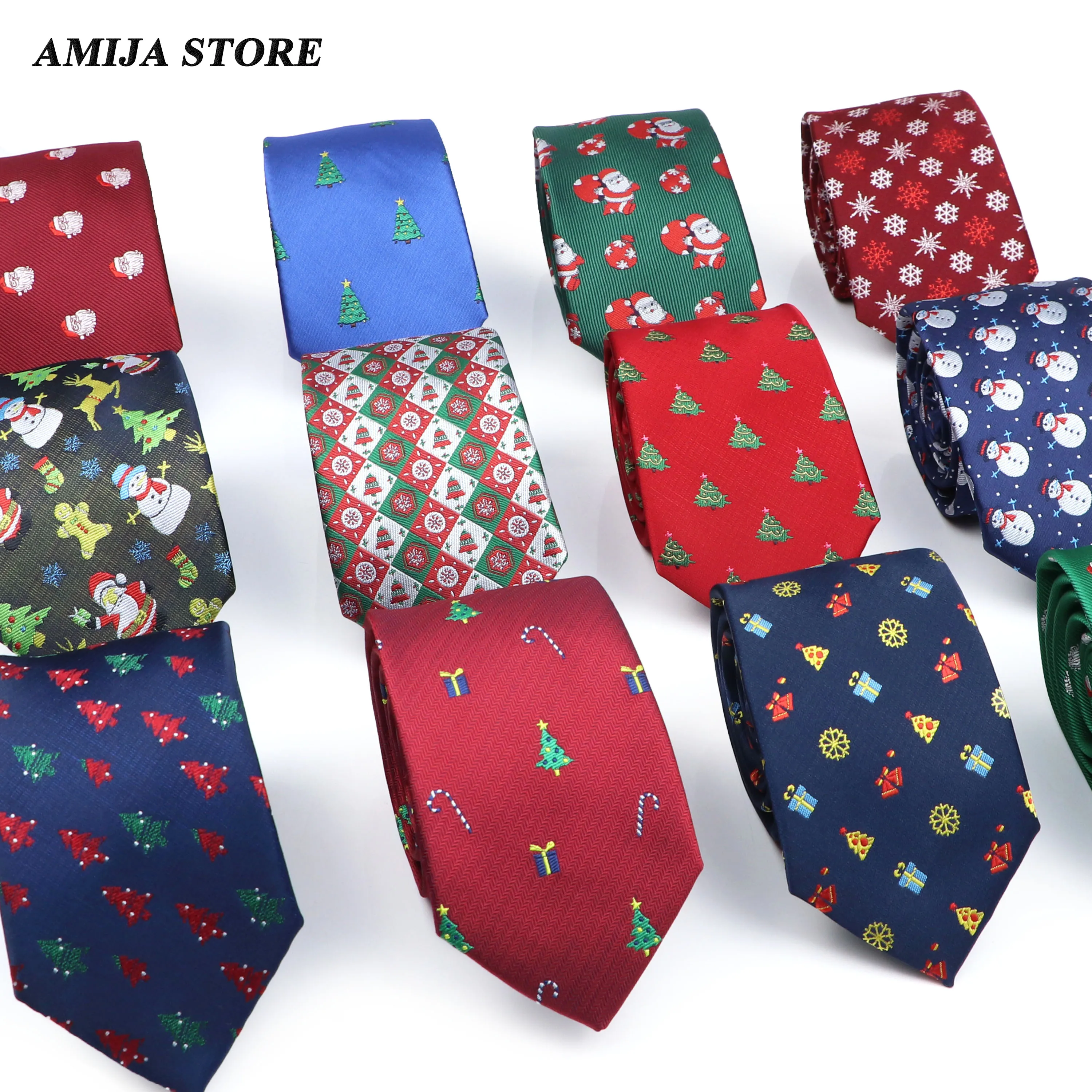 Christmas Ties For Men Red Green Blue Printed Festival Theme Party Gift ...