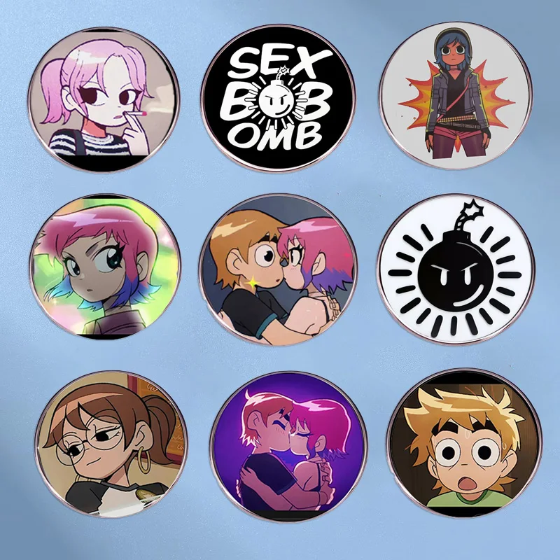 Cartoon Scott Pilgrim Anime Badge Funny Animated Couple Brooch Fashion ...
