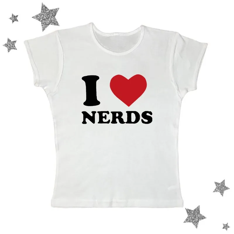 I Love Nerds Letter Print Goth T-shirt Women Harajuku Short sleeved ...