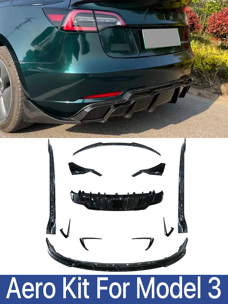 탄소 섬유 Bodykit 전면 립 후면 디퓨저 사이드 스커트 스포츠 스타일 스포일러 스플리터 가드 테슬라 모델 3 Y 2016