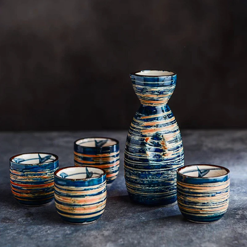 Juego-de-Saki-de-porcelana-azul-con-1-jarra-de-Sake-4-tazas-de-Sake ...