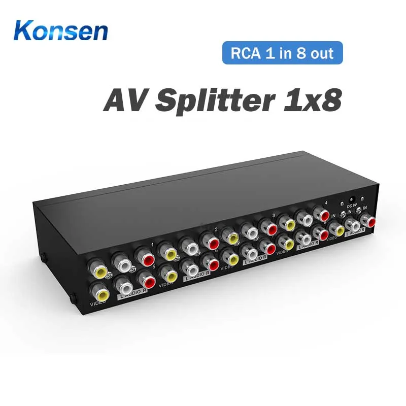 8 Ports AV Splitter 8 way RCA Video Audio Splitter Box 1 in 8 out RCA ...
