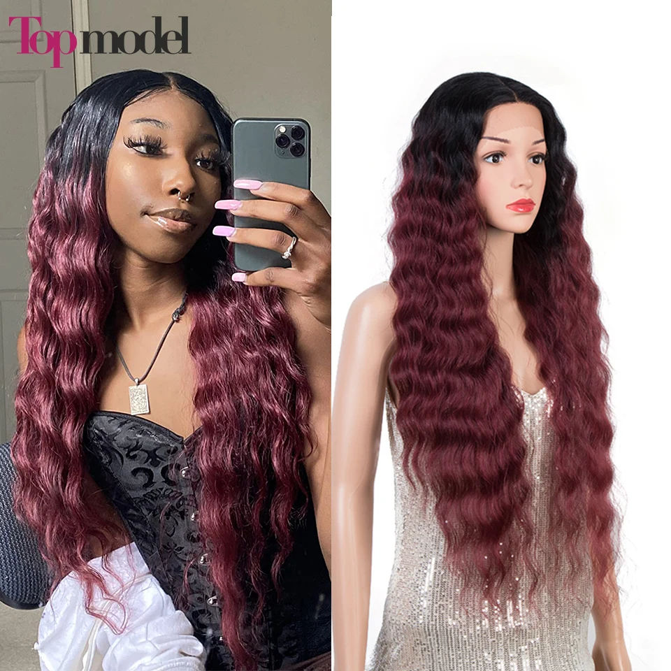 Top Model Natural Wave Lace Wig For Black Women Long Wavy Synthetic ...