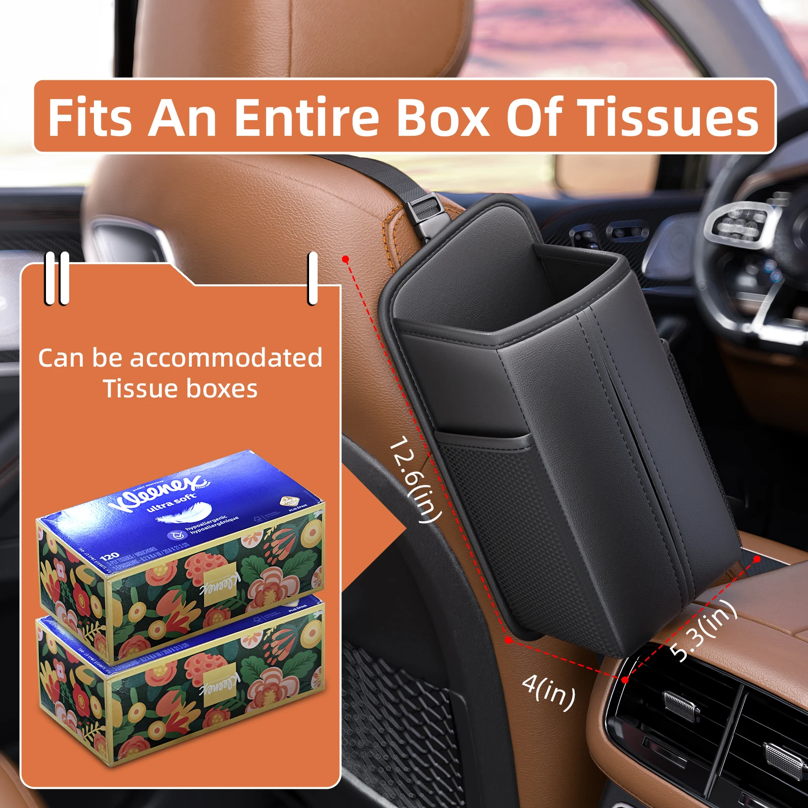 Leather Car Storage Bag Auto Seat Organizer Tissue Bag Water Cup Holder ...