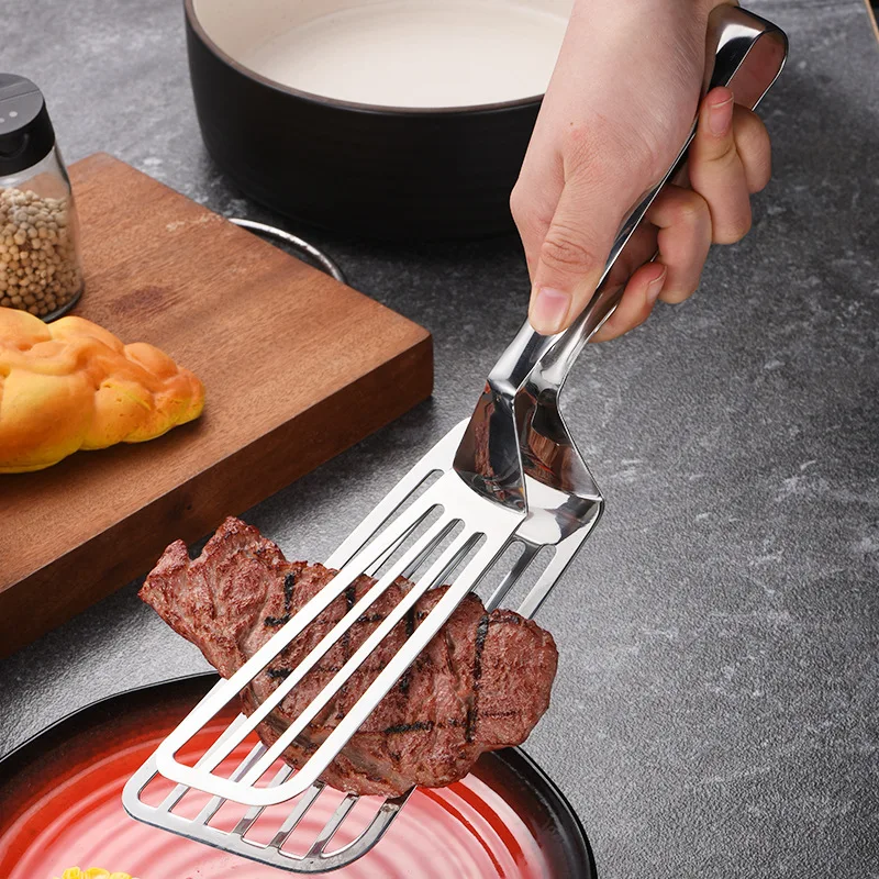 Stainless-Steel-Steak-Clip-Grill-Tongs-Drain-Oil-Shovel-High ...