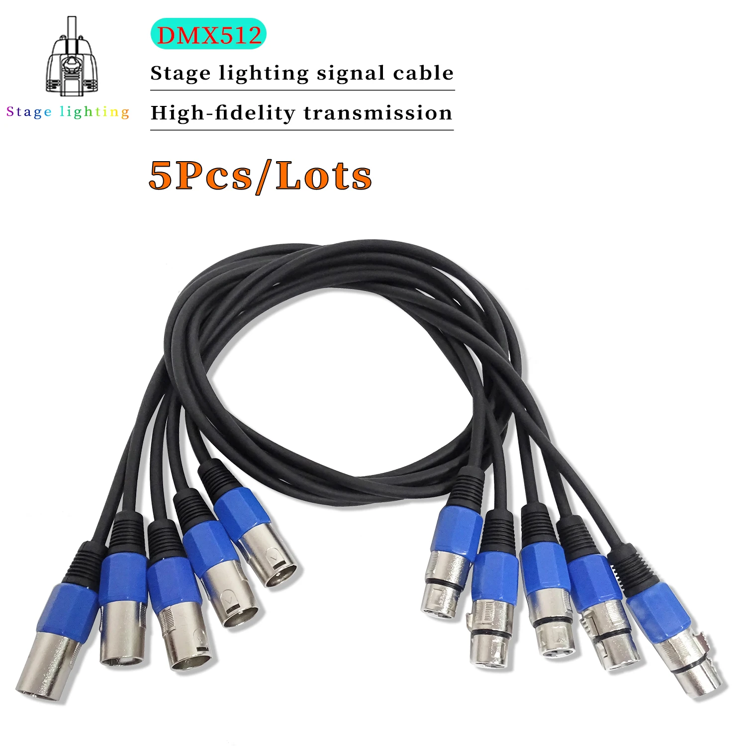 5pcs/lots Dmx Cable Xlr 1.2 Meter 1.5m 3pin Signal Line Connection ...
