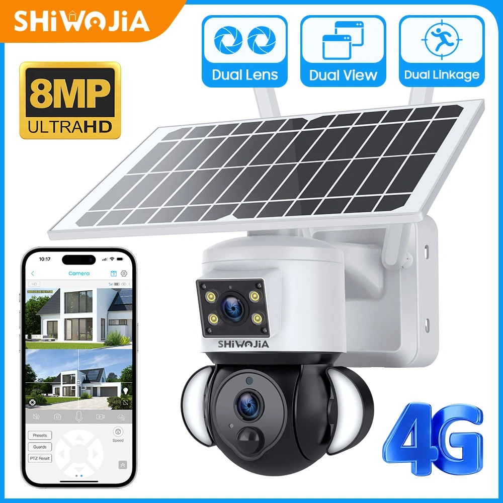 SHIWOJIA-4K-8MP-Solar-Camera-4G-SIM-WIFI-Security-Outdoor-Surveillance ...
