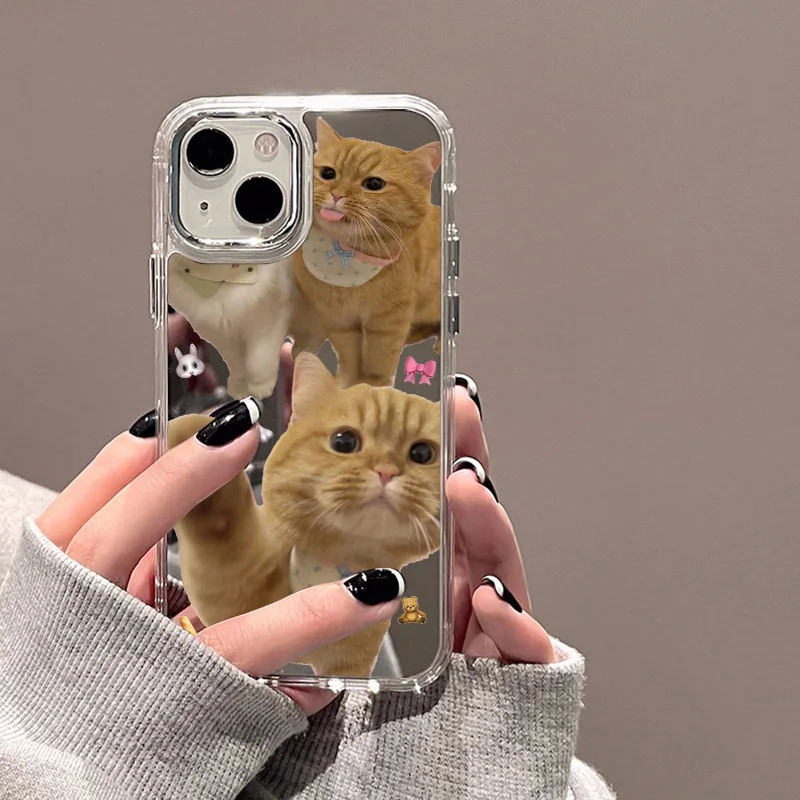Korean-Cute-Cat-Soft-Mirror-Phone-Case-For-iPhone-11-Case-iPhone-12-15 ...