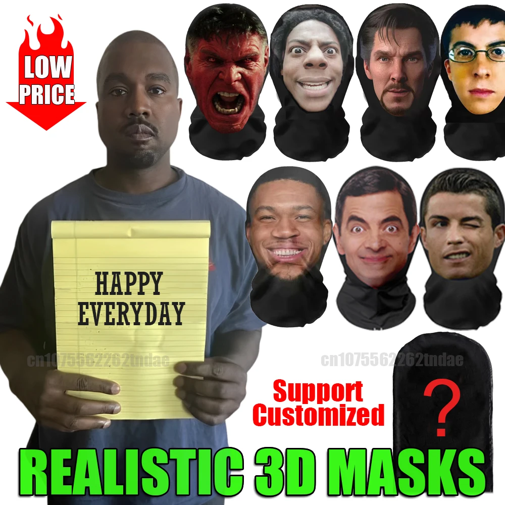 Funny Mask Prank Realistic Full Face Mask Unisex 3D Bandana Face Cover ...