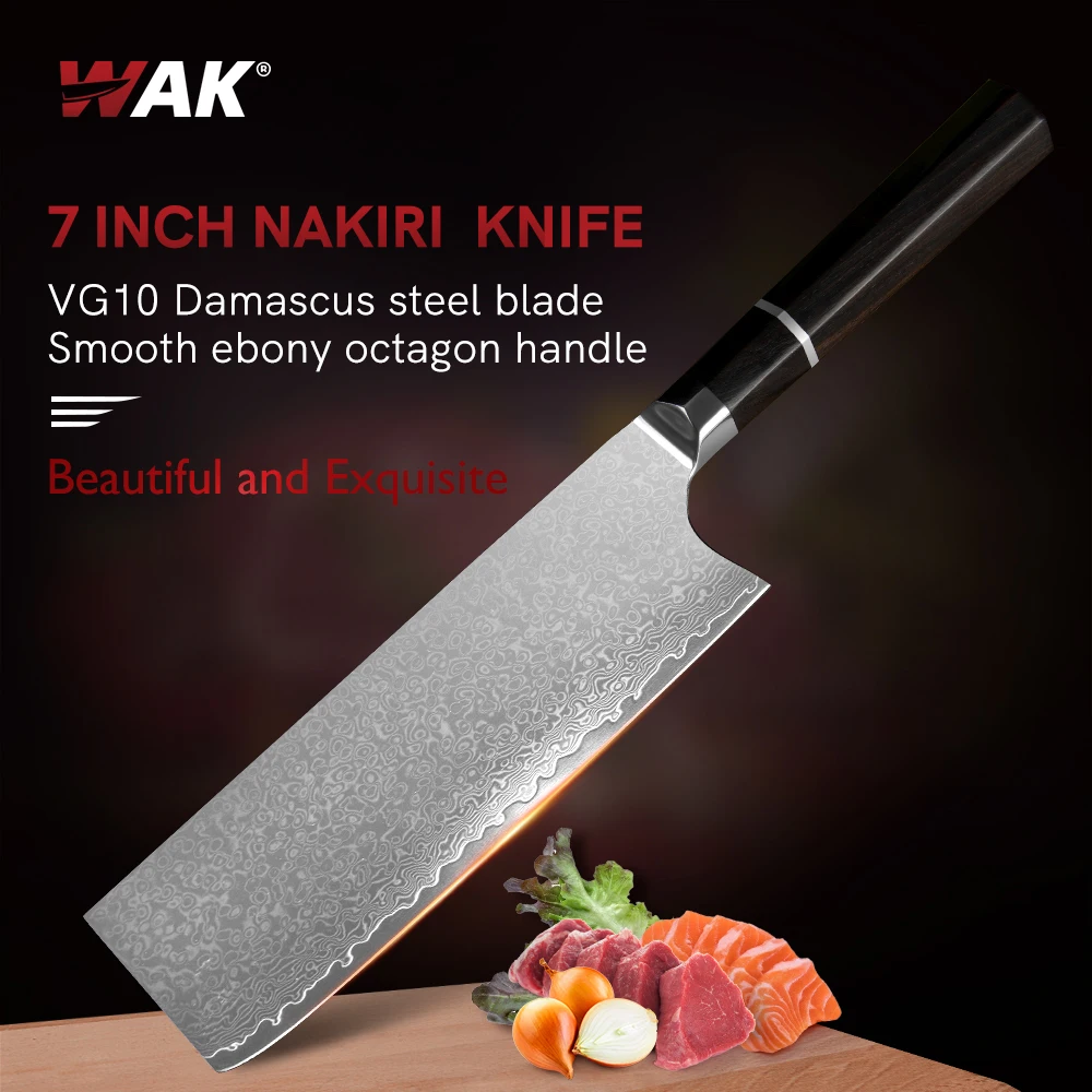 WAK-7-Professional-67-Layers-Damascus-Kitchen-Nakiri-Knife-VG10-Blade ...
