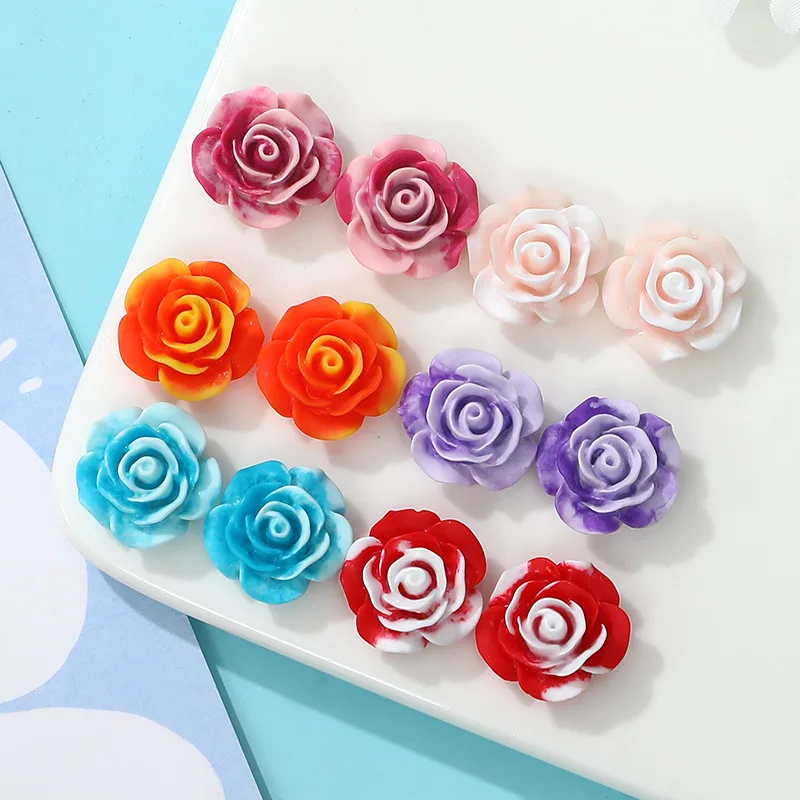 10Pcs-lot-19mm-3D-Frosted-Resin-Rose-Flower-Flat-Back-Cabochon ...