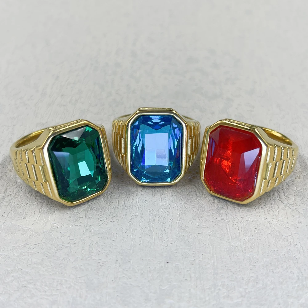 HIP hop Brand Stainless Steel Ring For men Women rhinestone Blue Green ...