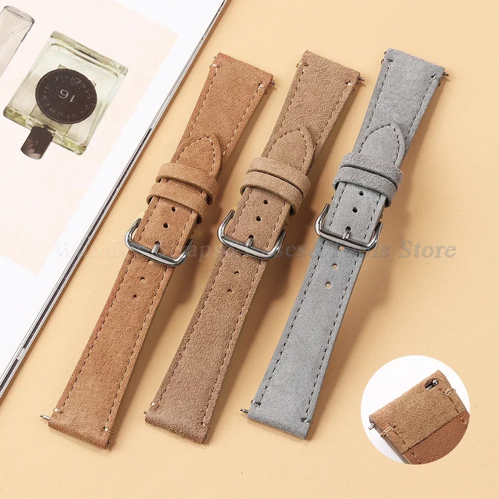 Suede-Leather-Watch-Strap-20mm-22mm-Vintage-Replacement-Wristband-Men ...