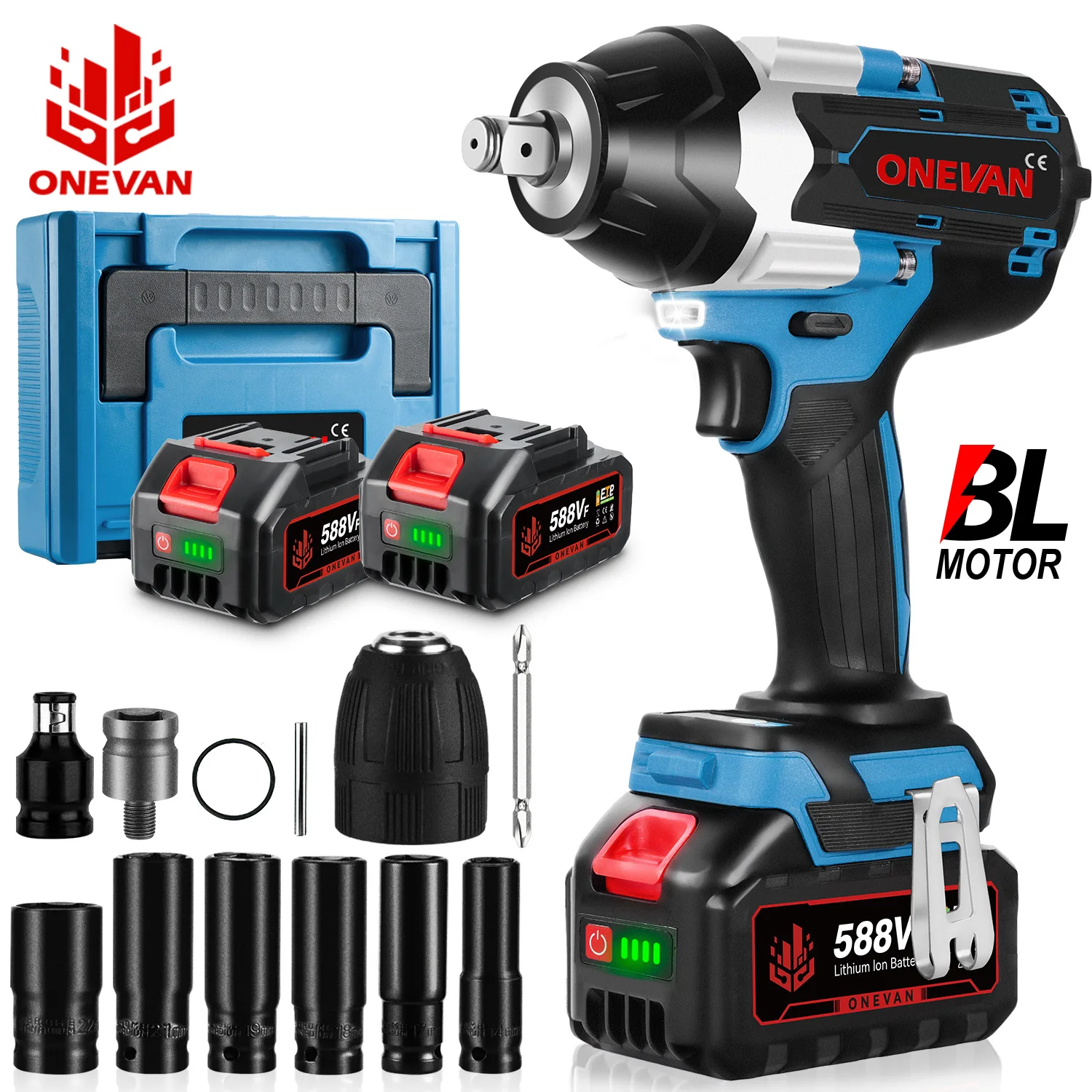 ONEVAN 1500W Brushless Electric Impact Wrench 1800N.M Torque Cordless ...