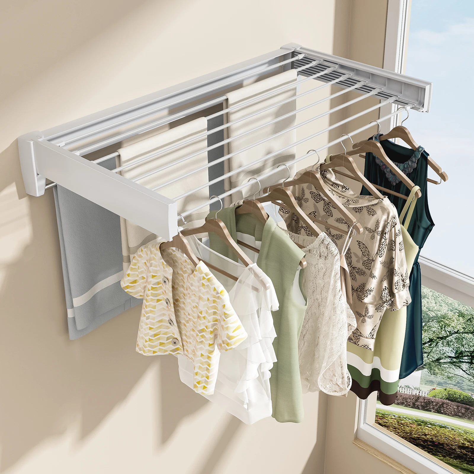 Wall Mounted Laundry Drying Rack Invisible Retractable Folding Clothes ...
