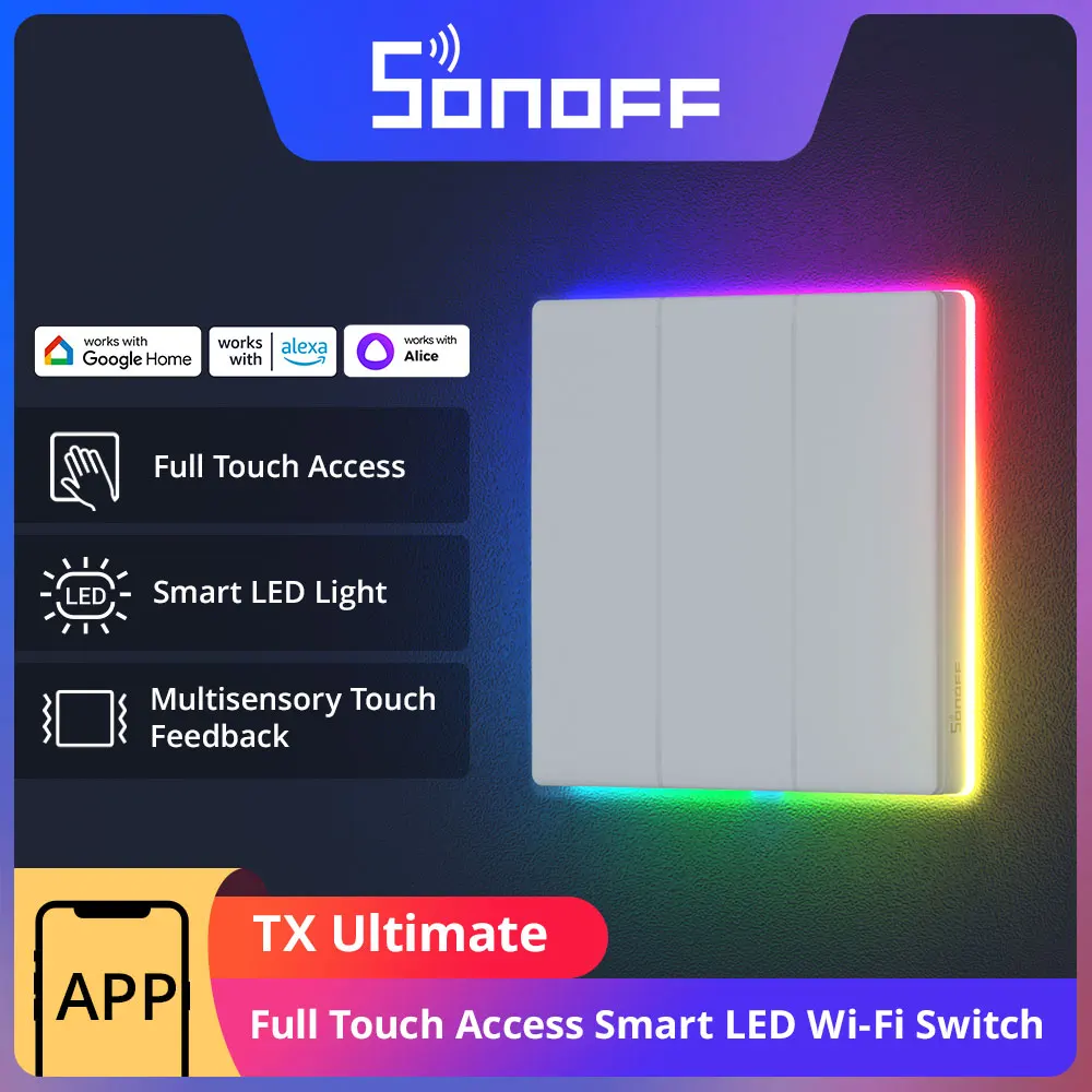 SONOFF TX Ultimate Smart Wall Switch Full Touch Access LED Light Edge ...