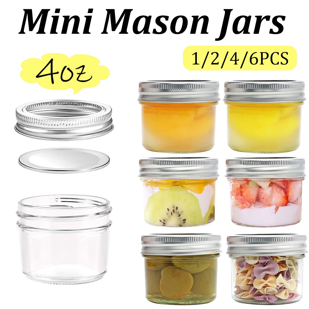 4oz Mini Mason Jars with Lids 1/2/4/6PCS Small Glass Bottle for Jelly ...