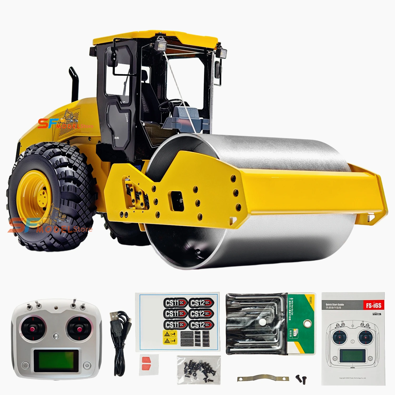 CS11 Metal RC Road Roller 1/14 Scale Remote Control Hydraulic Road ...