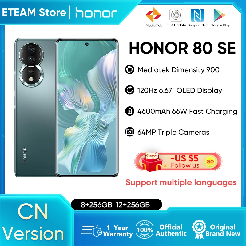 HONOR teléfono inteligente 80 SE 5G, SmartPhone con pantalla curva OLED ...