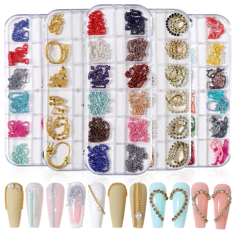 12-Grid-Colorful-Chain-Pearl-Lock-Small-Steel-Ball-Nail-Chain-Suitable ...