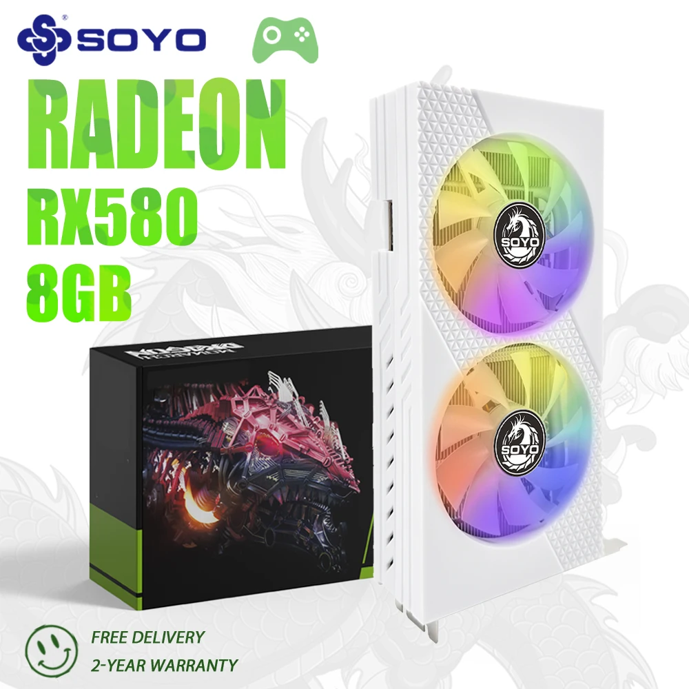 SOYO-New-AMD-Radeon-RX580-8GB-Video-card-GPU-PCIe-x16-3-0-256bit-GDDR5 ...