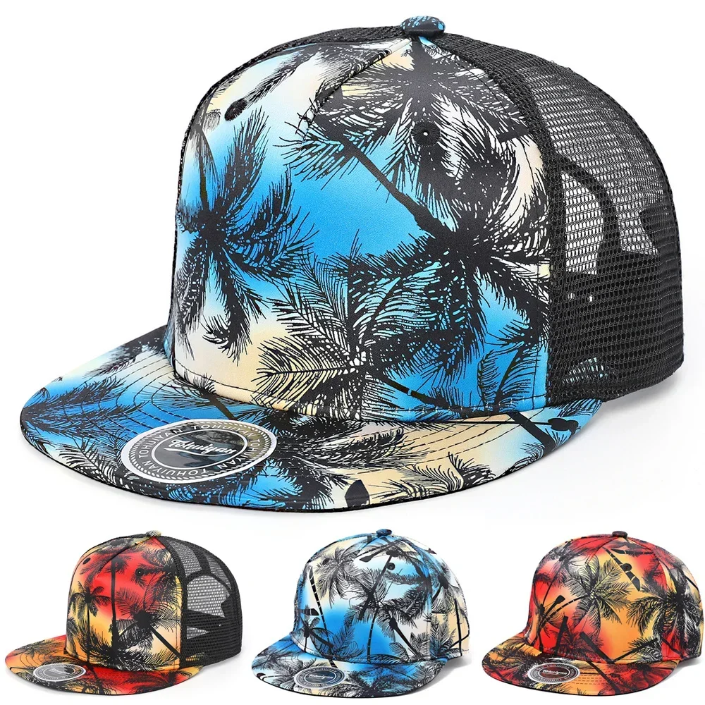 Cool Hawaiian Coconut Tree Hip Hop Caps Unisex Summer Quick Drying ...