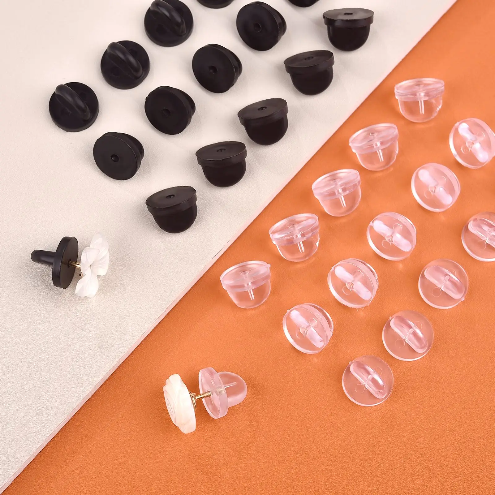 50pcs-Transparent-Black-Rubber-Brooch-Pin-Back-Squeeze-Badge-Holder ...