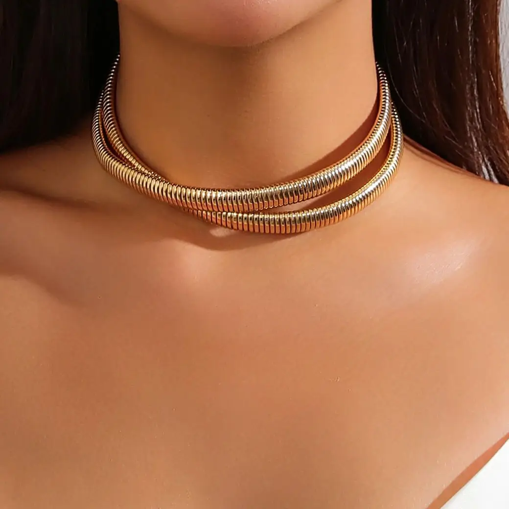 IngeSight-Z-Vintage-Metal-Cross-Striped-Double-Layer-Choker-Necklace ...