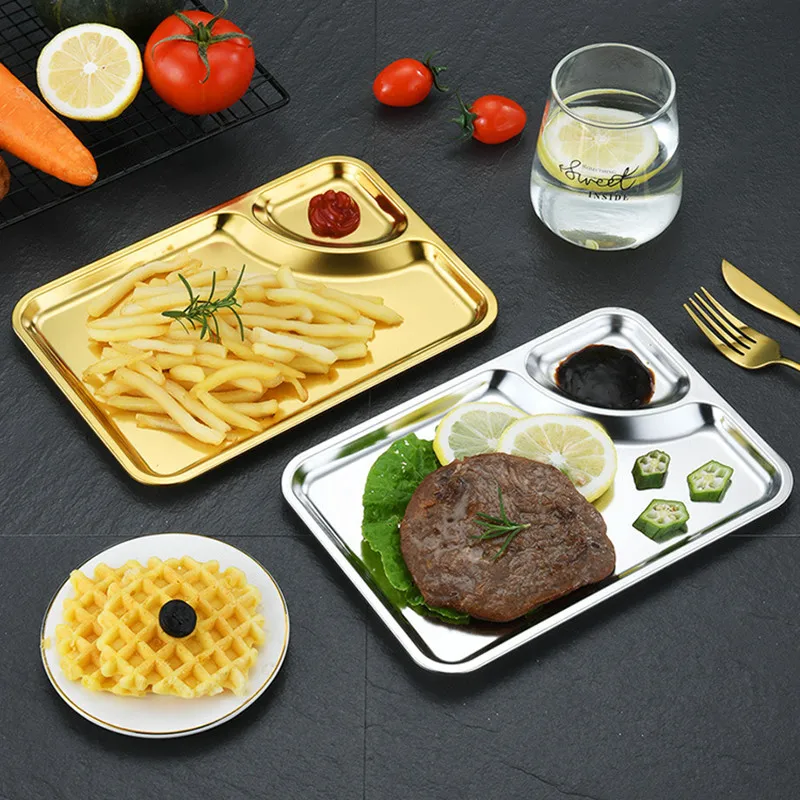 Stainless-Steel-Rectangle-Dining-Plate-Dessert-Cake-Fruit-Bread-The-Dip ...