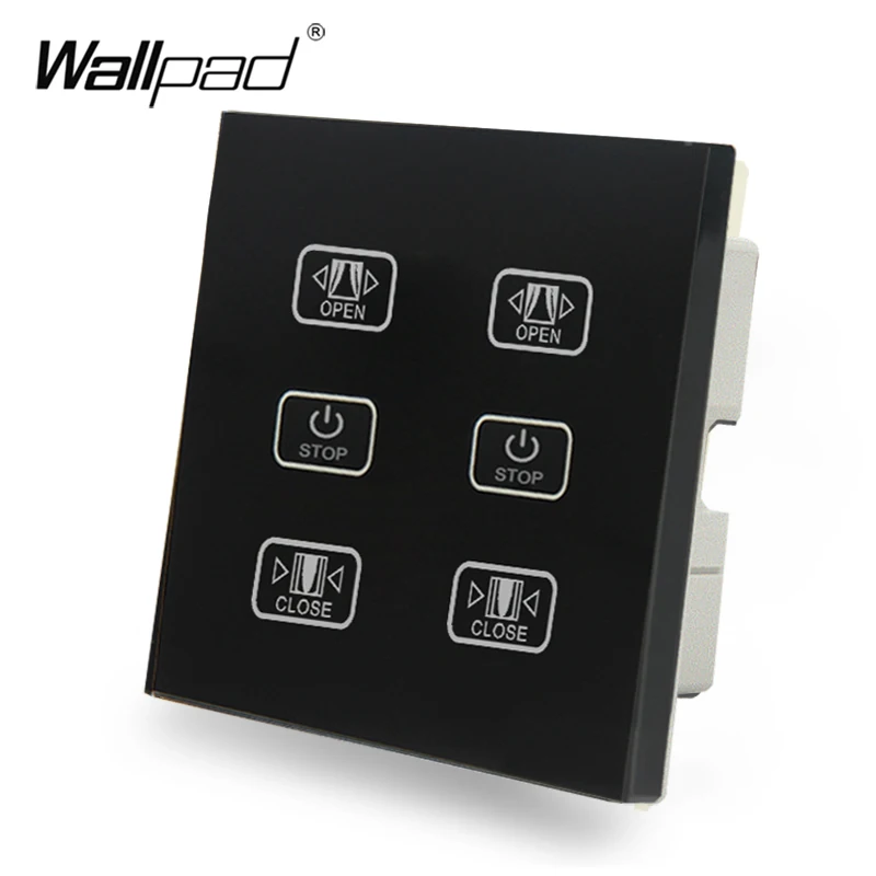 Double-Curtain-Switch-110V-250V-Wallpad-Black-Touch-Glass-Panel-6 ...