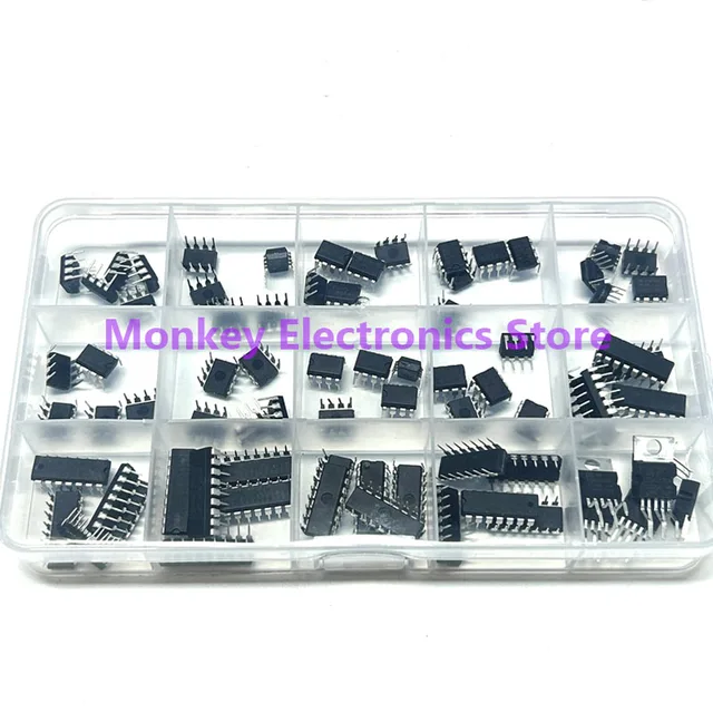 75pcs Integrated Circuit IC DIP Kit Box LM358 LM386 ULN2003 LM324 NE555 ...