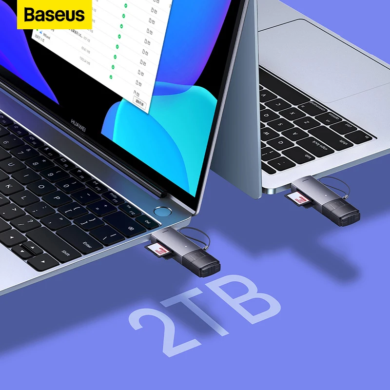 Baseus Card Reader USB C & USB3.0 to SD Micro SD TF Memory Card Device ...