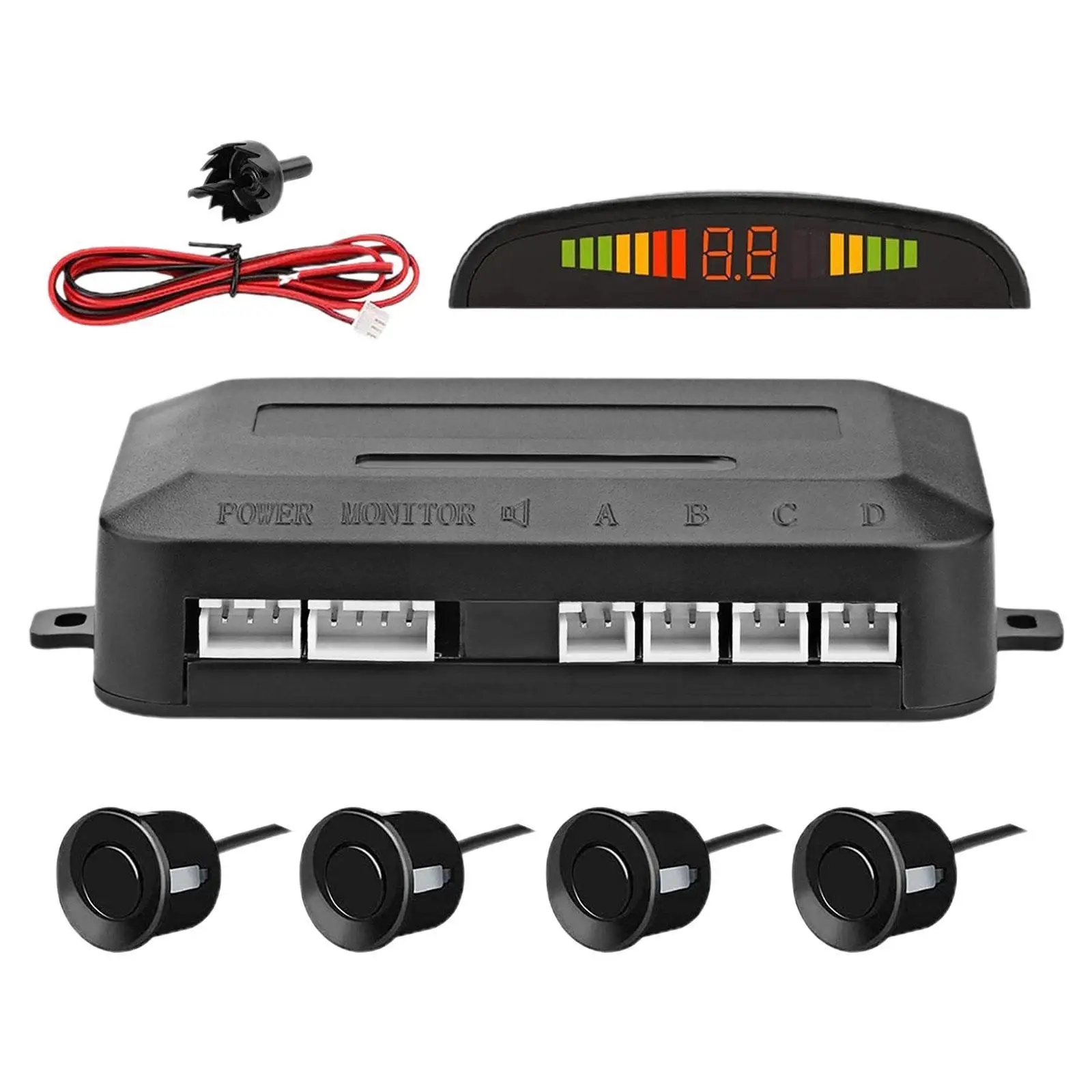 Car LED Parking Sensor Kit 4 Sensors 22mm Reversing Sound Radar System ...