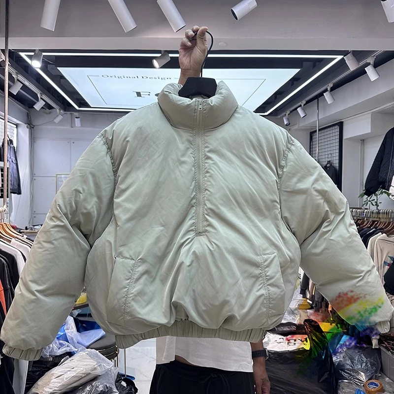 Solid-Color-Half-Zip-Bread-Puffer-Jacket-Parkas-For-Men-Women-Thicken ...