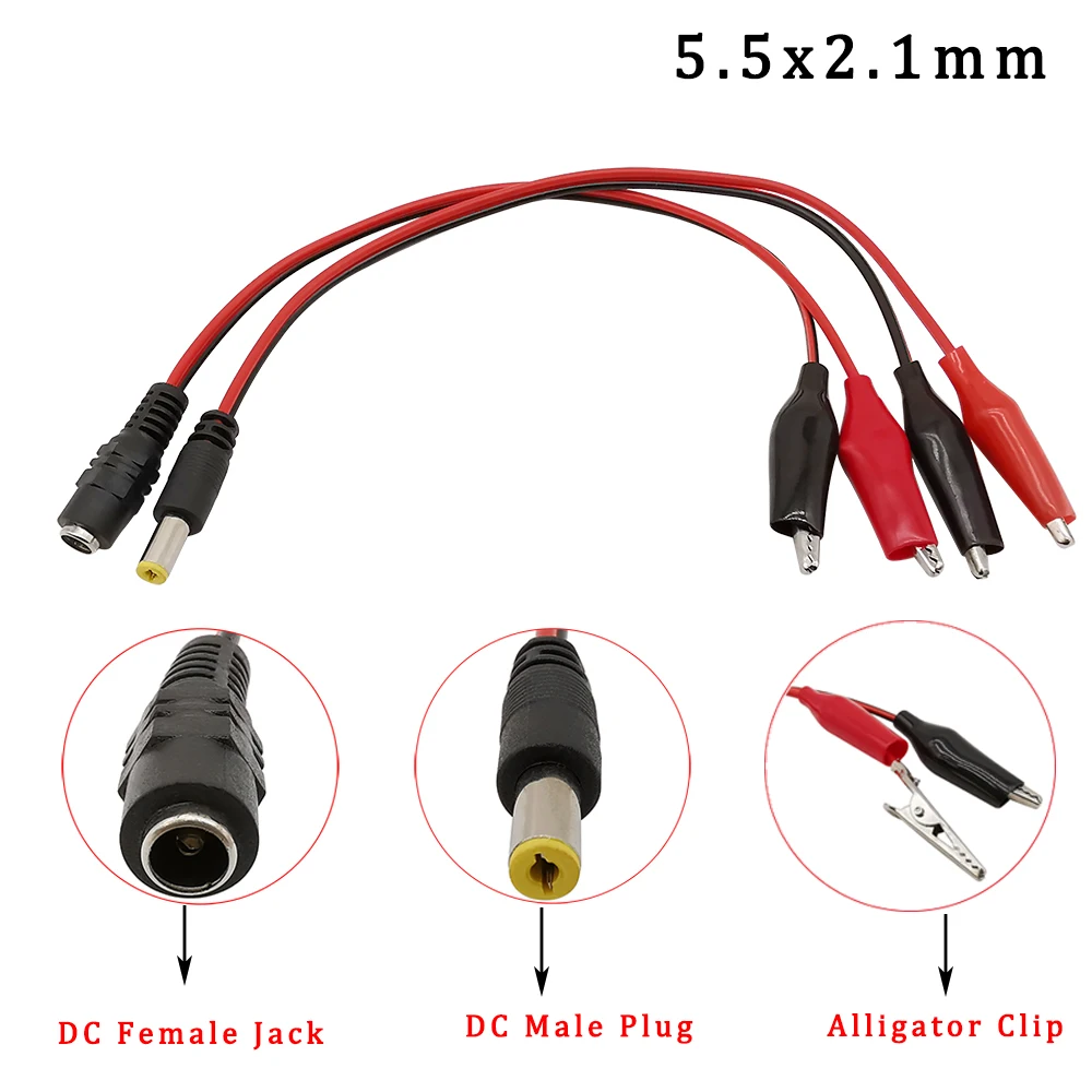 2Pcs-DC-Power-Male-Female-To-Dual-Alligator-Clips-Wire-Cable-Connector ...