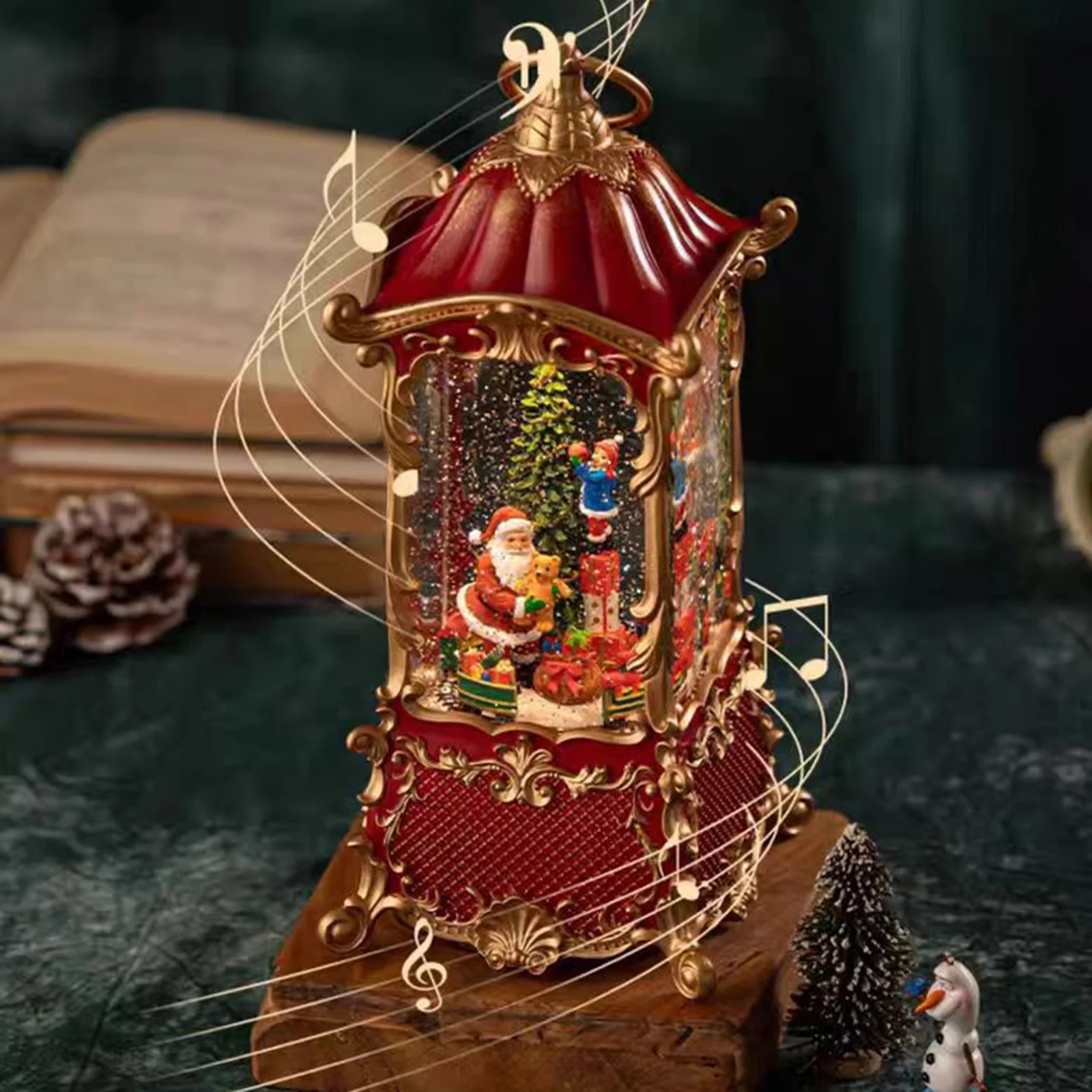 Merry Christmas Music Box Play Melody Carousel Snow Globe Turntable ...
