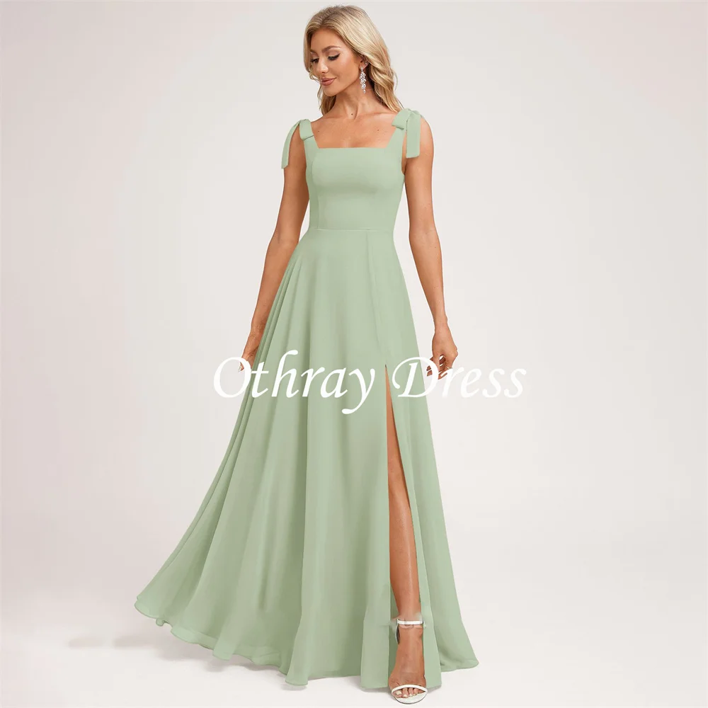 New-A-line-Bridesmaid-Dress-Square-Neck-Prom-Dresses-Chiffon-Slit-Party ...
