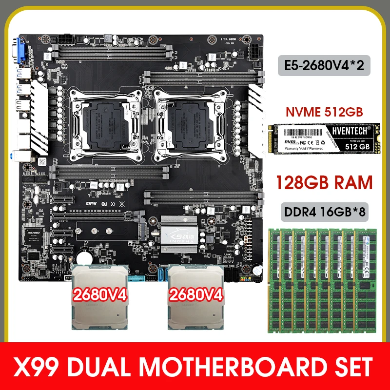 X99 Dual Motherboard Kit With 2pcs Xeon E5 2680 V4 14-core Processor 8 ...