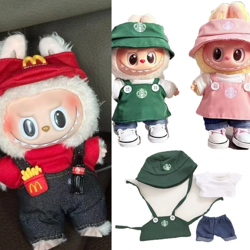 For 15 17cm Labubu Doll Mini Clothes Fast Food Workwear Set Hambuger ...