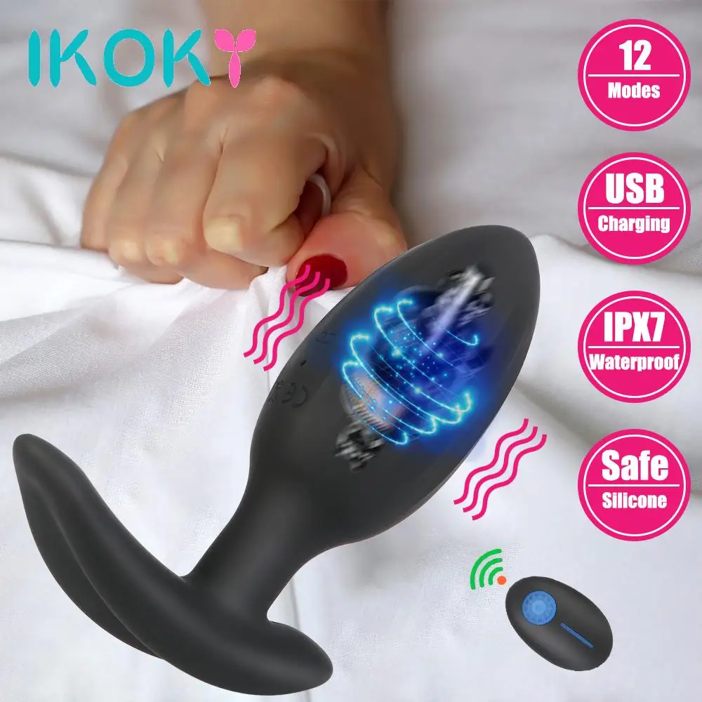 IKOKY Prostate Massager Anal Plug Wireless Remote Control Butt Plugs 12 Modes Vibrator Clitoris ...
