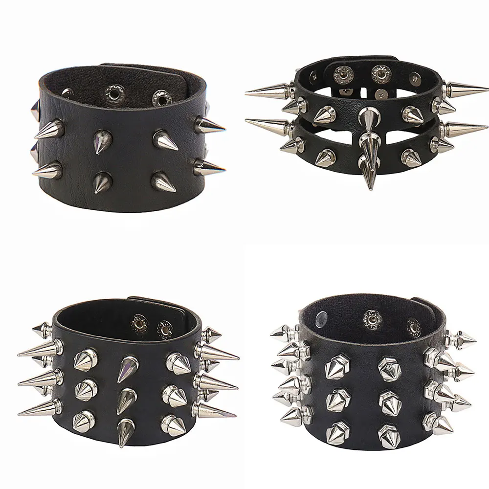 New-Black-Goth-Bracelets-For-Women-Punk-Boho-Emo-Spike-Rivets-Leather ...