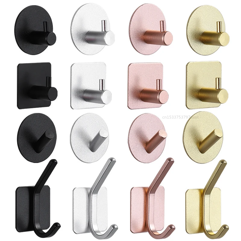 Adhesive Wall Hooks Mounted Door Key Cloth Coat Bathroom Robe Hanger ...