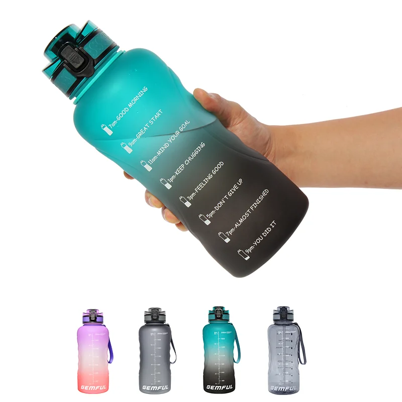 Large 2L Sports Water Bottle with Free Shipping - Time Marker and Straw - 64 oz Portable ...