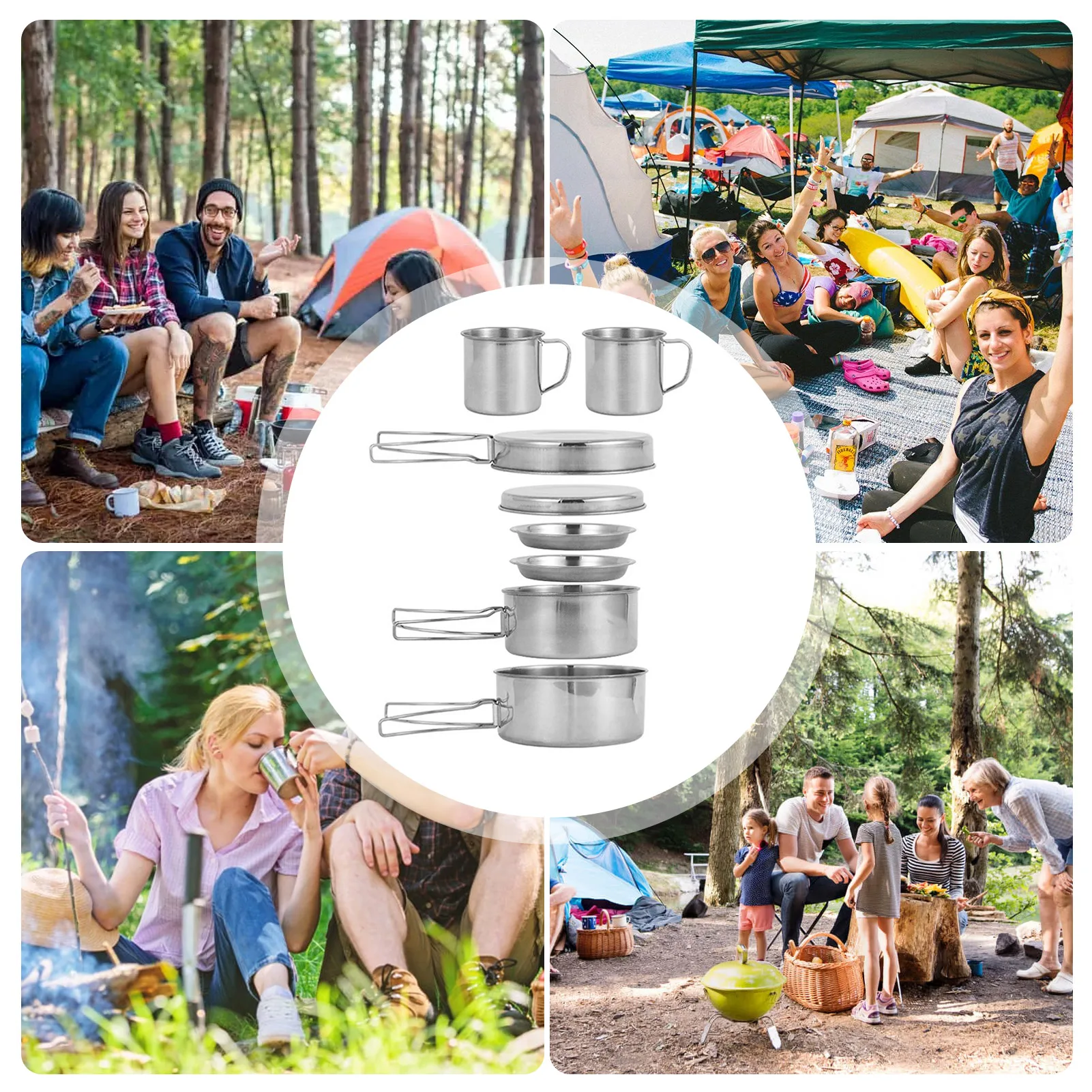 Camping Cookware Set Stainless Steel Compact Campfire Cooking Pots And ...