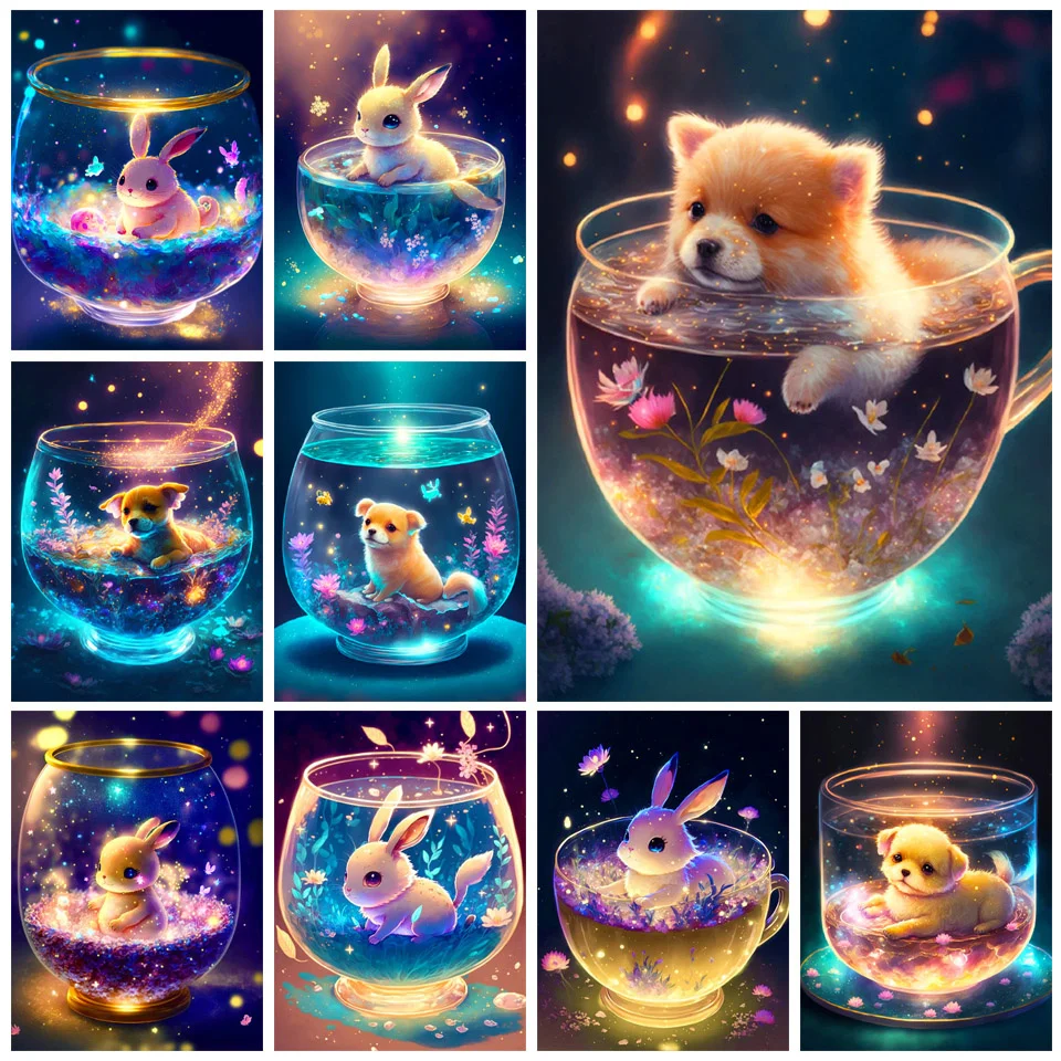 Full-Round-Square-Diamond-Painting-Frame-Glowing-Animals-Easy-For-Kids-Beginner-Wall-Art ...