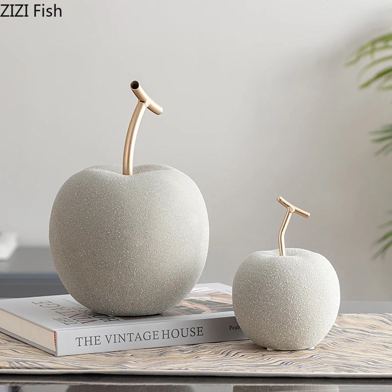 Minimalist Apple/pear Frosted Porcelain Statue Gold Plated Crafts Fruit ...