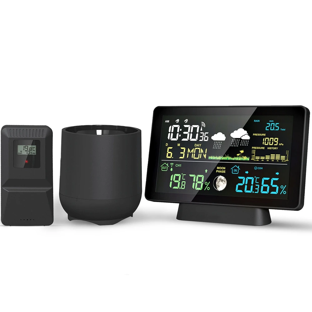 Wireless Weather Station Rain Gauge Thermometer DCF Radio Signal Time ...
